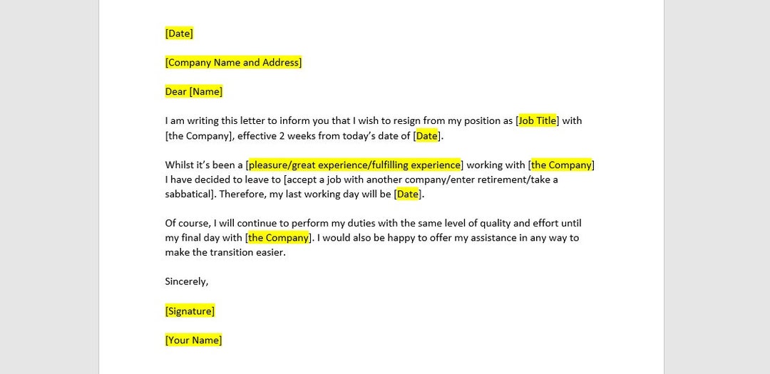 Two Weeks Notice Letter Template, Two Weeks Notice Letter, Two Weeks ...