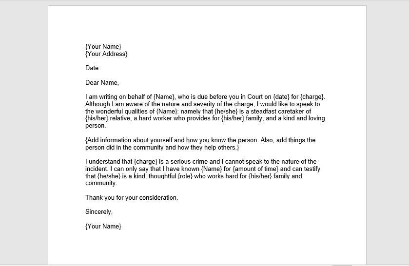 Character Witness Statement, Character Witness Statement Template ...