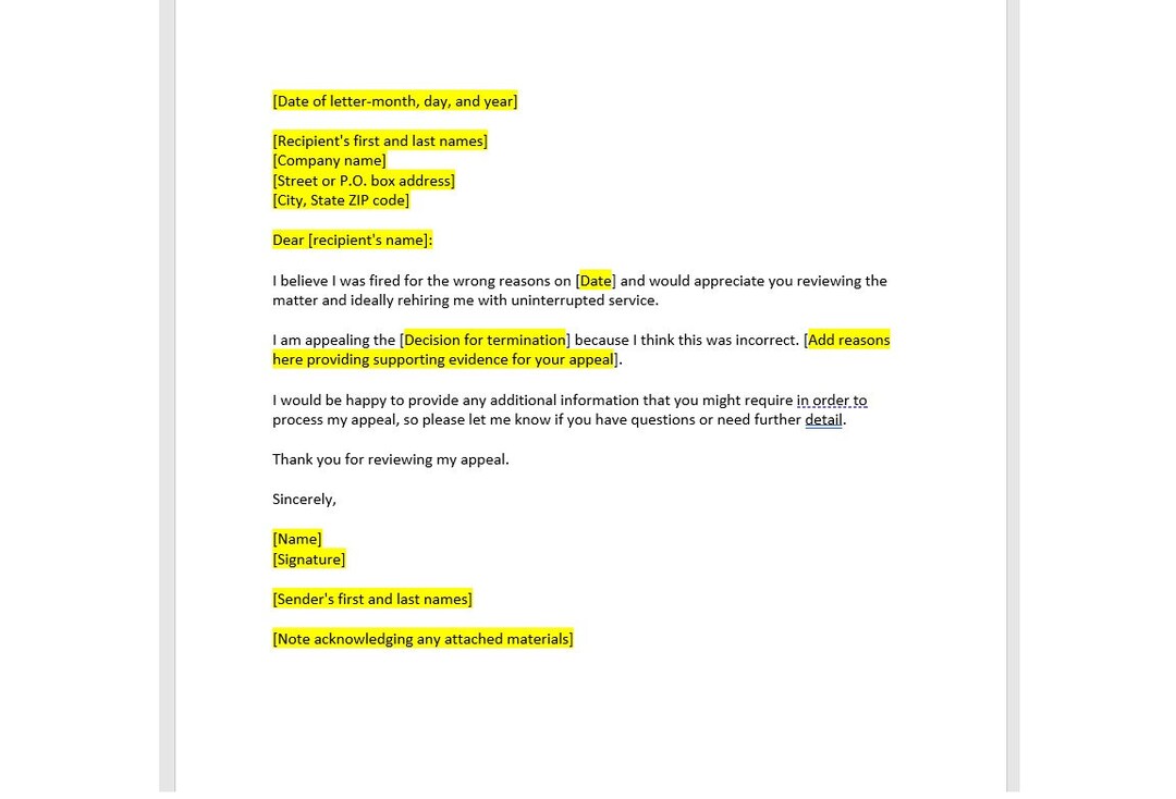 Job Termination Appeal Letter Template, Job Termination Appeal Letter ...