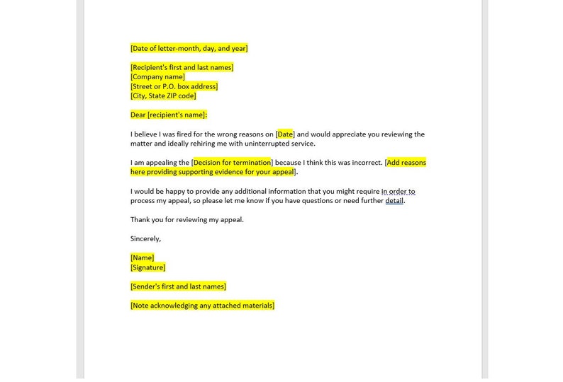 Job Termination Appeal Letter Template, Job Termination Appeal Letter ...