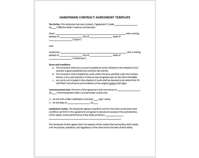 Handyman Contract Template, Handyman Agreement Template, Handyman ...