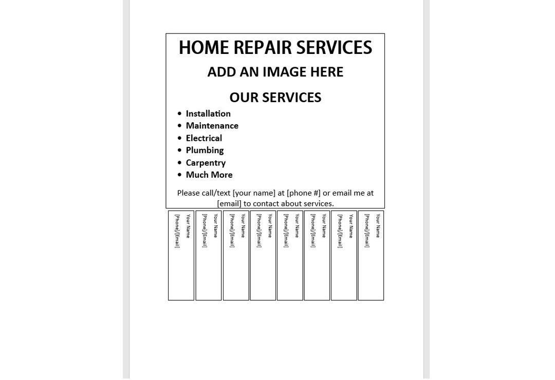 Editable Home Repair Tear-off Flyer, Home Repair Services Ad, Tear-off ...