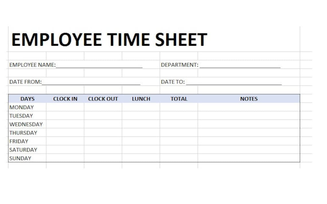 Employee Time Card Sheet, Editable Timesheet, Printable Time Card, Work ...