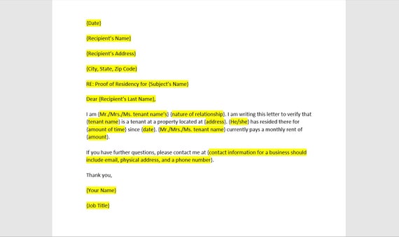 Address Confirmation Letter Format Proof Of Residency Letter Notarized