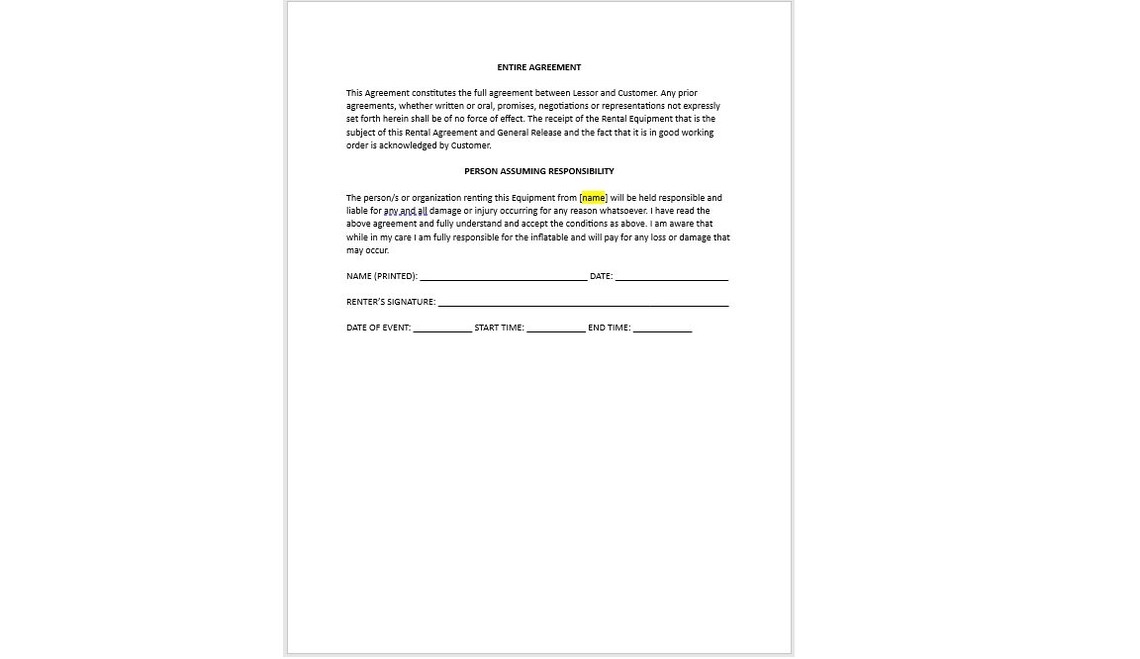 Bounce House Rental Agreement, Bounce House Rental Agreement Template ...