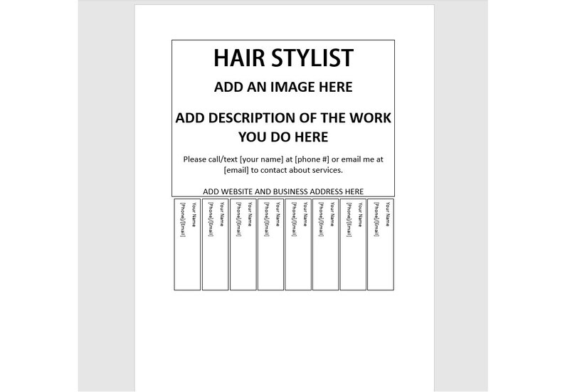Editable Hair Stylist Tear-off Flyer, Hair Stylist Ad, Tear-off Flyer ...
