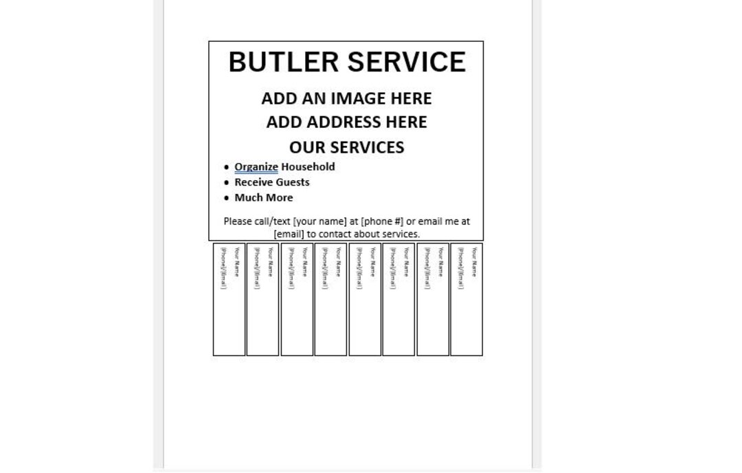 Editable Butler Service Tear-off Flyer, Butler Service Ad, Tear-off ...