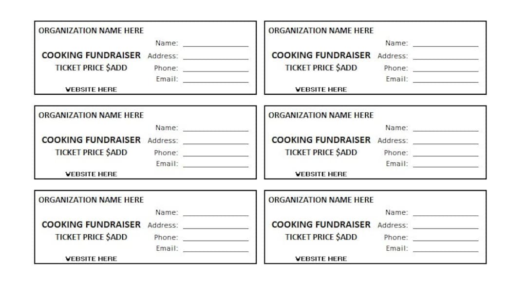 Cooking Printable Fundraiser Ticket, Editable Cooking Fundraiser Ticket ...