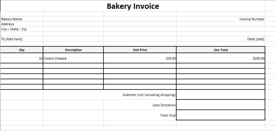 Bakery Invoice, Bakery Invoice Template, Bakery Template, Simple ...