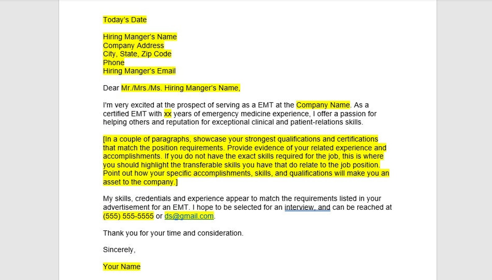 EMT Cover Letter, Cover Letter Template, Editable Cover Letter, Cover ...