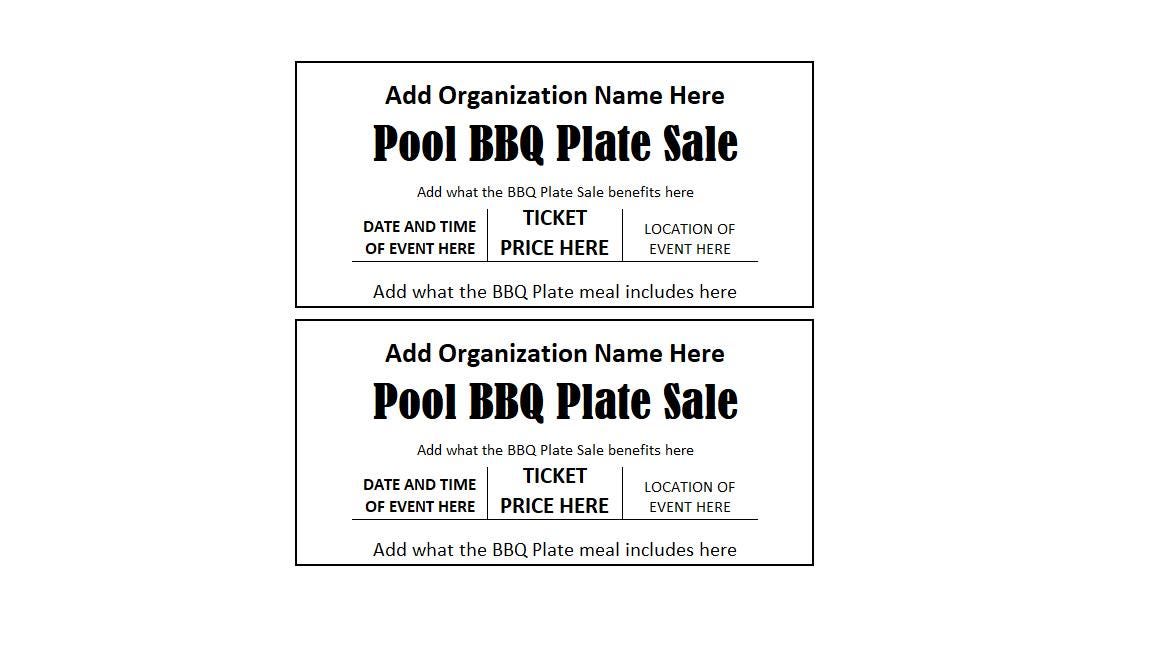 Pool BBQ Plate Sale Ticket, Pool BBQ Plate Sale Fundraiser Ticket, Pool ...
