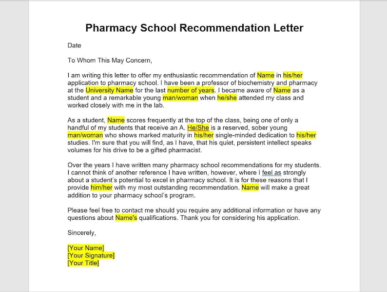 Pharmacy School Recommendation Letter Template, Pharmacy School Recommendation Letter, Pharmacy ...