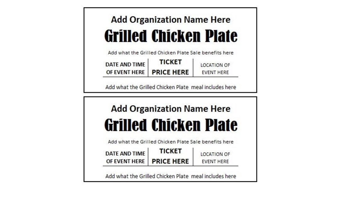 Editable Grilled Chicken Plate Sale Ticket, Grilled Chicken Plate Sale ...