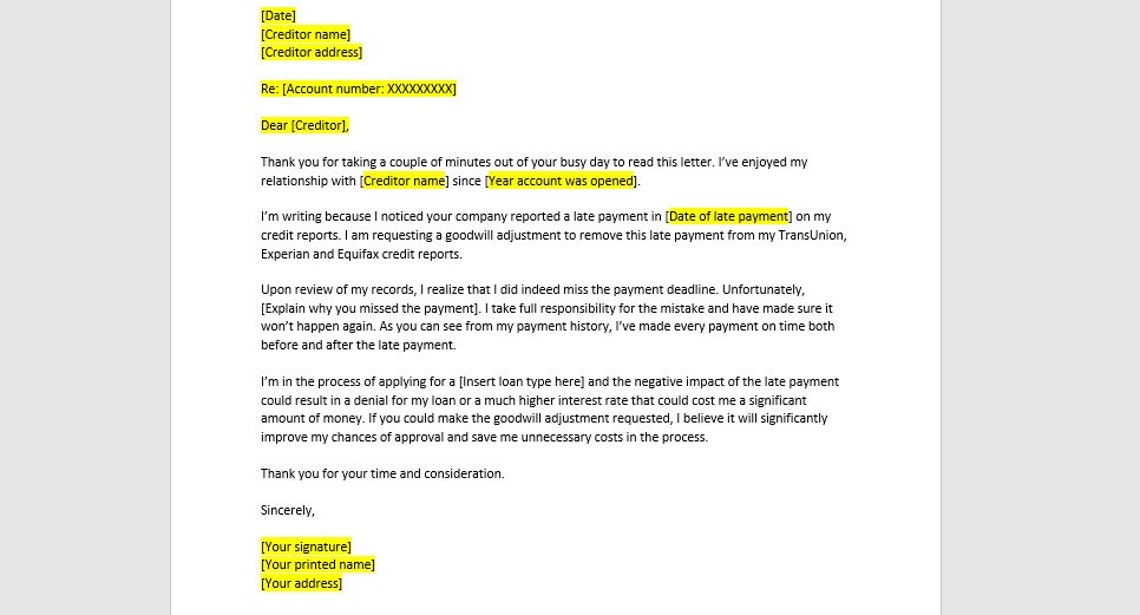 Credit Card Goodwill Letter Template, Credit Card Goodwill Letter ...