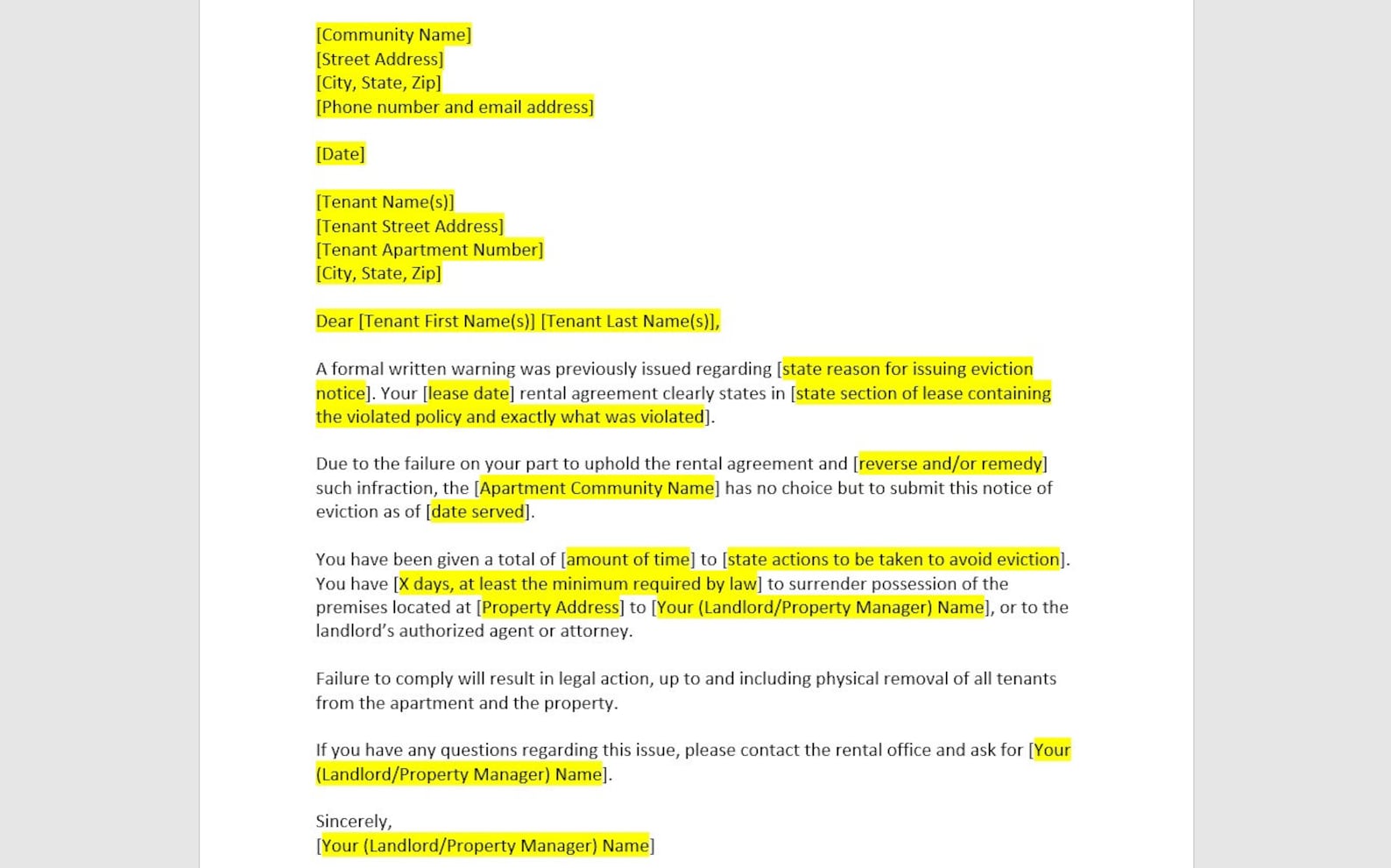 For Cause Eviction Notice Letter Template, Eviction Notice Letter ...