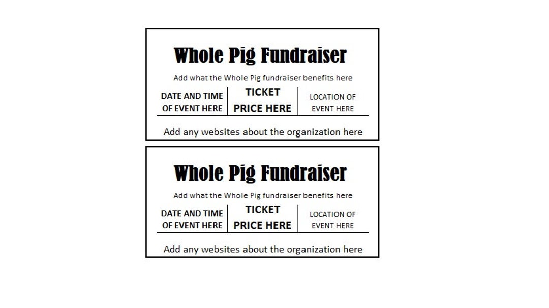 Fundraiser Ticket, Whole Pig Fundraiser Ticket, Whole Pig Fundraiser ...