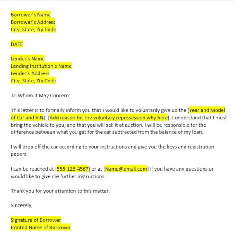 Repossession Letter - Etsy