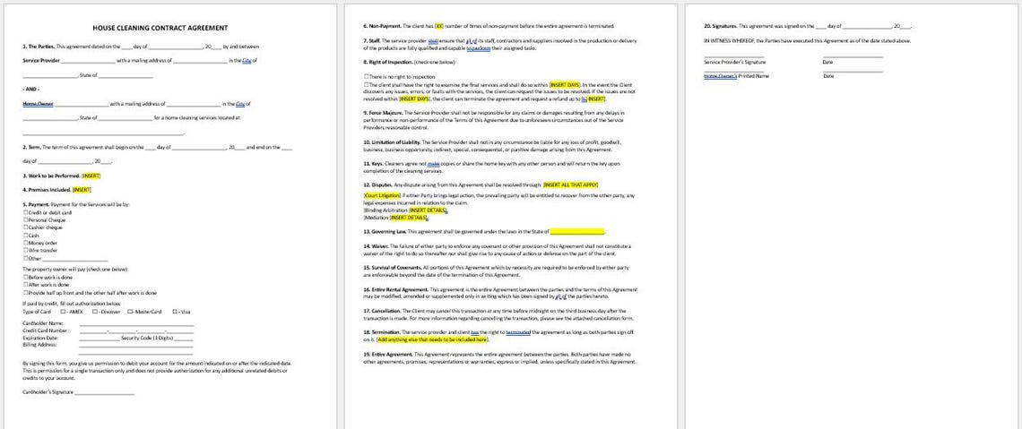 Editable House Cleaning Contract, House Cleaning Contract Template ...