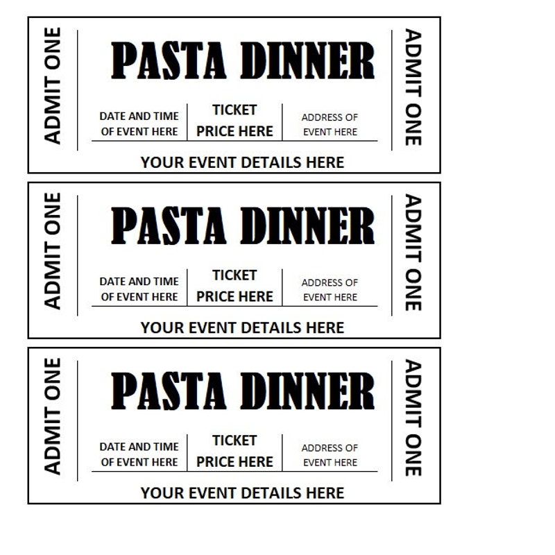 Spaghetti Dinner Ticket Template - Etsy