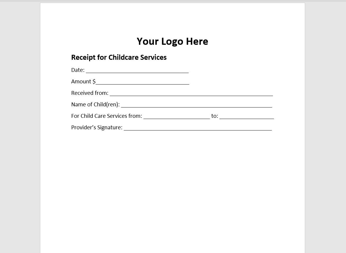 Daycare Receipt, Daycare Receipt Template, Receipt Template, Simple ...