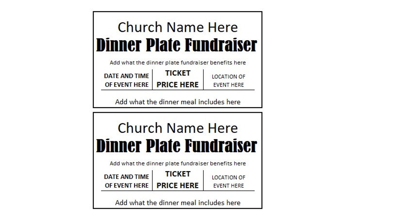 Church Dinner Plate Fundraiser Ticket, Church Dinner Plate Fundraiser ...