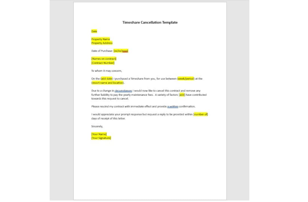 Editable Timeshare Cancellation Template, Timeshare Cancellation ...