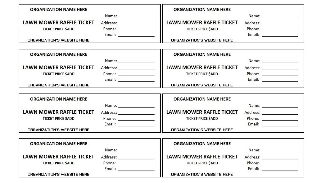 Editable Lawn Mower Raffle Ticket, Lawn Mower Raffle, Enter to Win ...