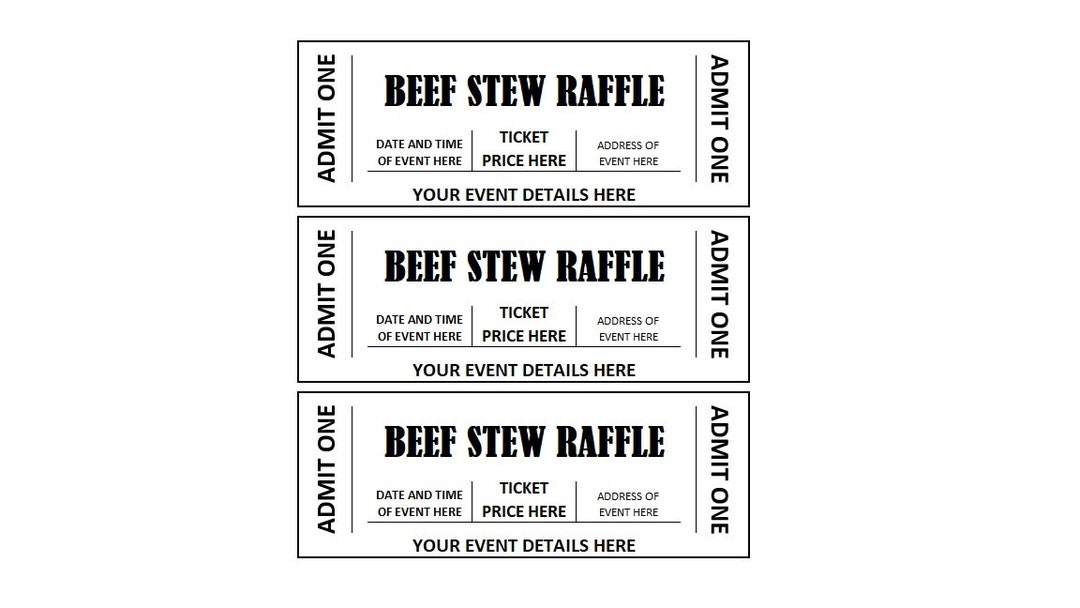 Editable Beef Stew Raffle Event Ticket, Beef Stew Raffle Ticket ...
