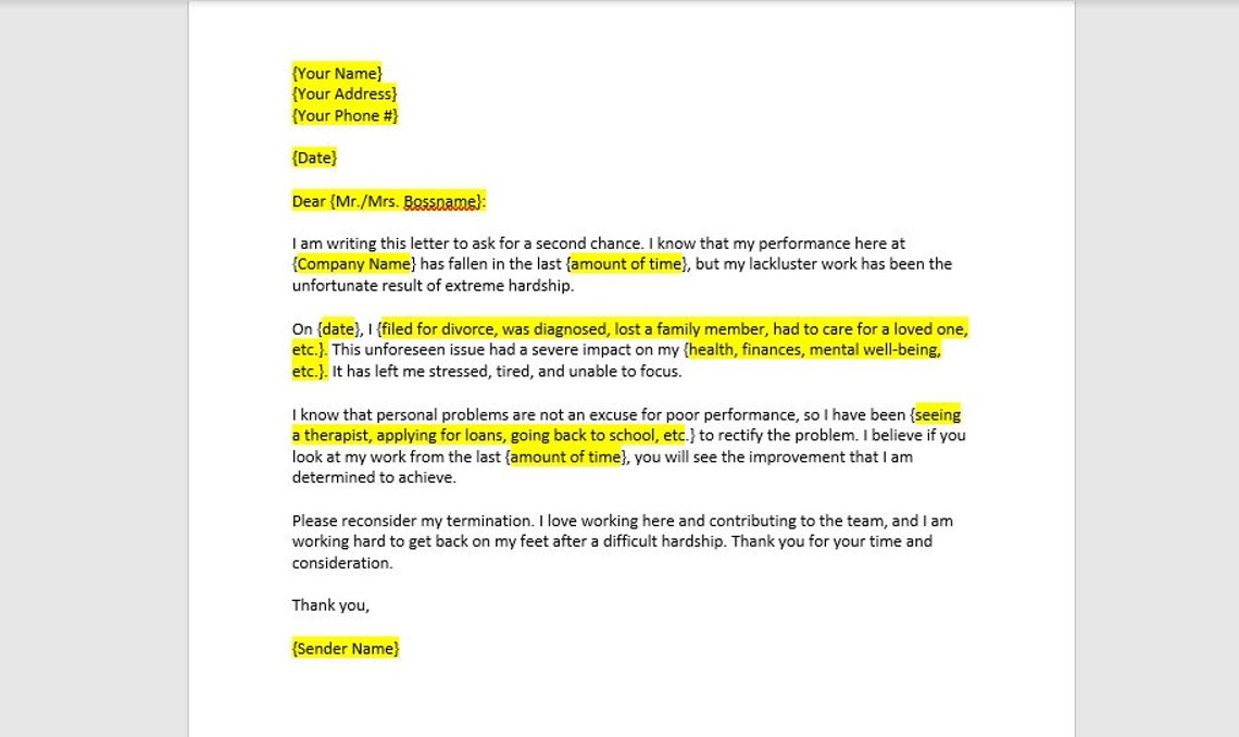 Hardship Termination Appeal Letter Template, Termination Appeal Letter ...