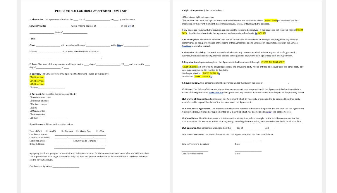 Editable Pest Control Contract, Pest Control Contract Template, Pest ...