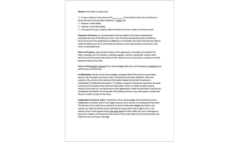 Delivery Driver Contract Agreement, Delivery Driver Contract Agreement ...