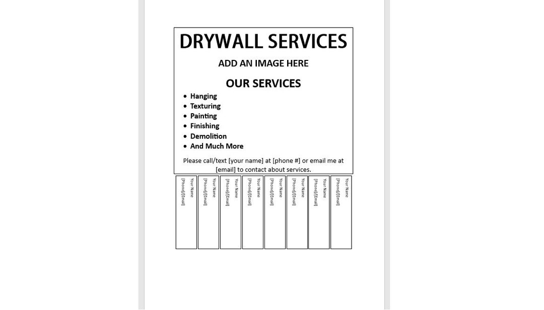 Editable Drywall Services Tear-off Flyer, Drywall Services Ad, Tear-off ...