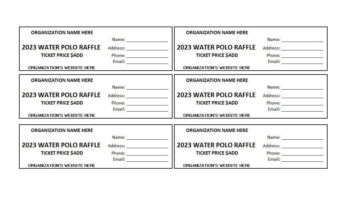 Editable Water Polo Raffle Ticket, Water Polo Raffle, Enter to Win ...