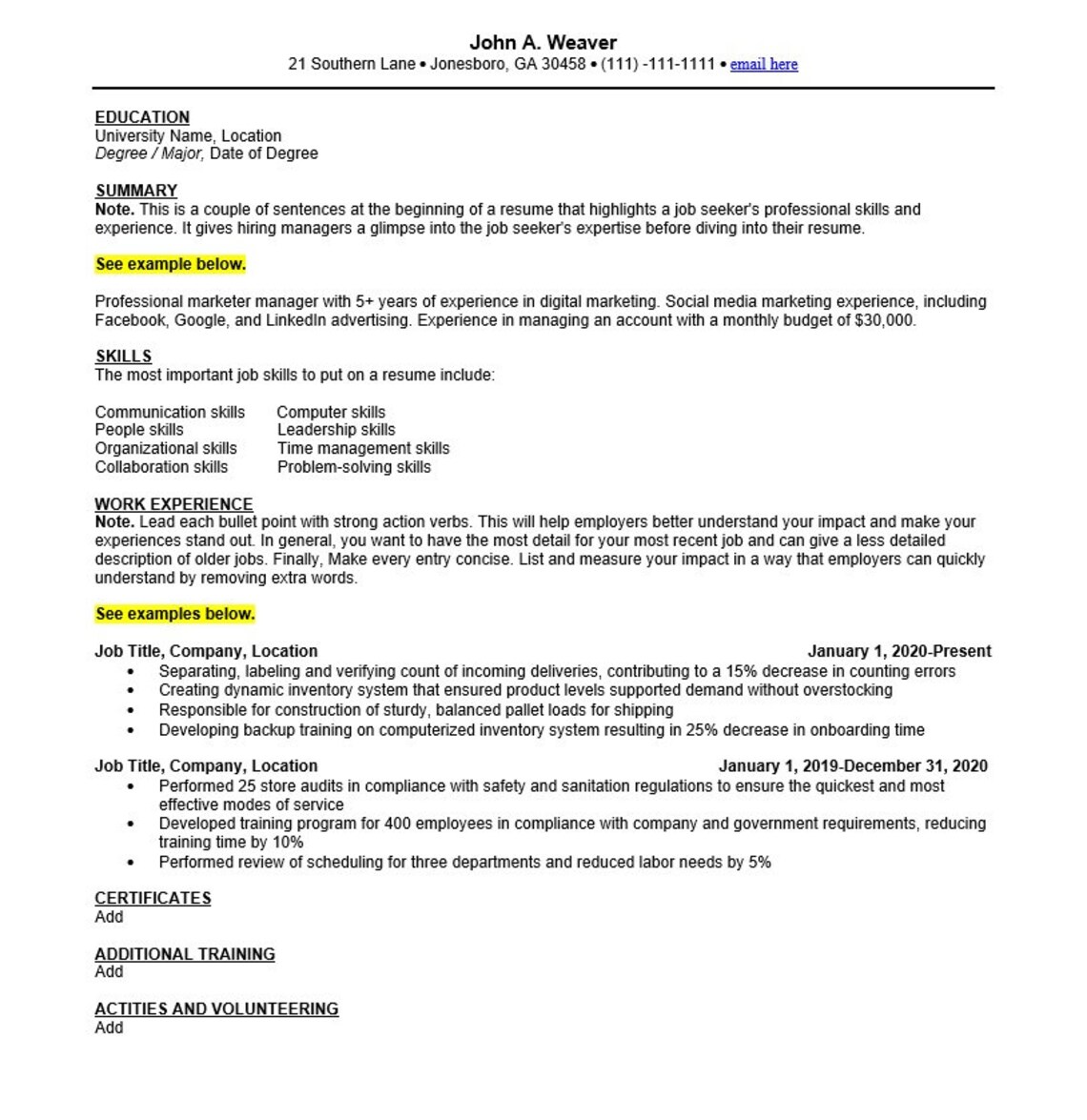 Basic Resume Template Word, Basic Resume and Reference Template for MS ...