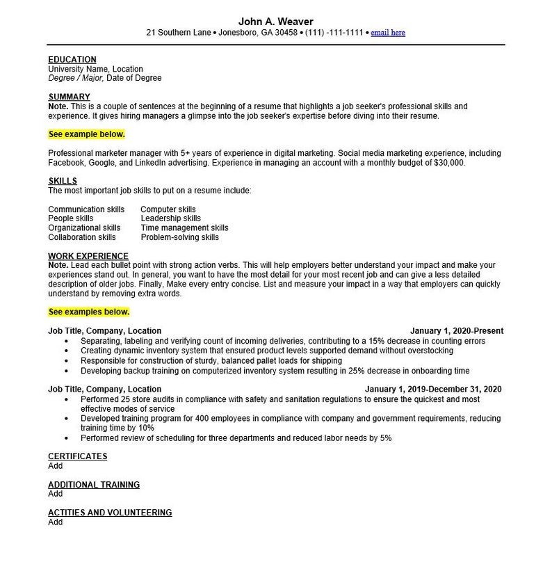 Basic Resume Template Word, Basic Resume and Reference Template for MS ...
