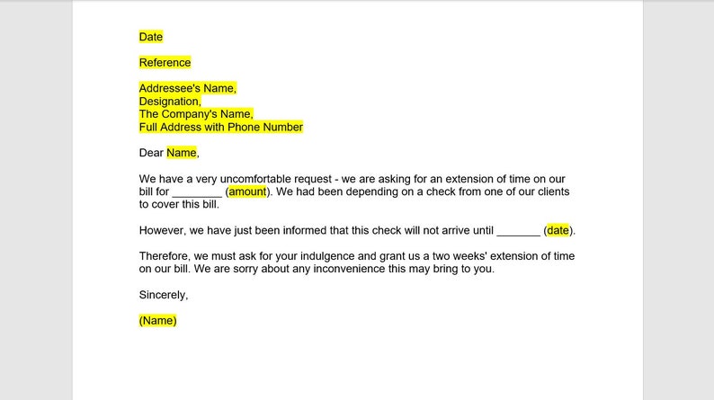 Payment Extension Letter Template, Payment Extension Letter, Payment ...