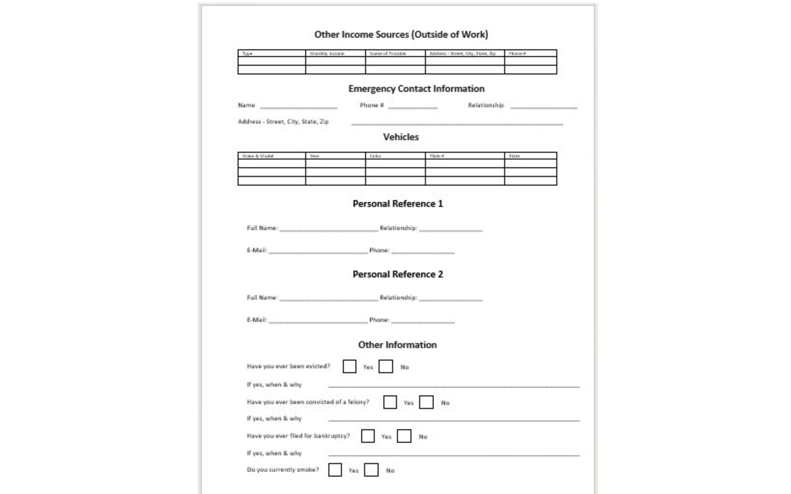 Room Rental Application Template, Rental Application, Rental Template ...