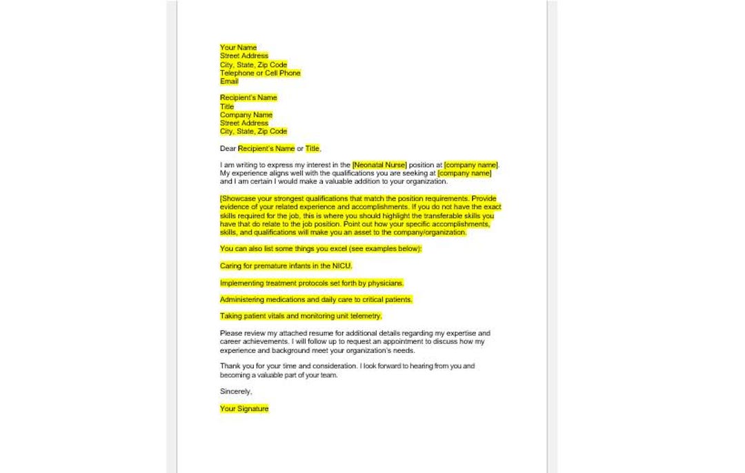 Neonatal Nurse Job, Neonatal Nurse CL Template, Cover Letter Template ...