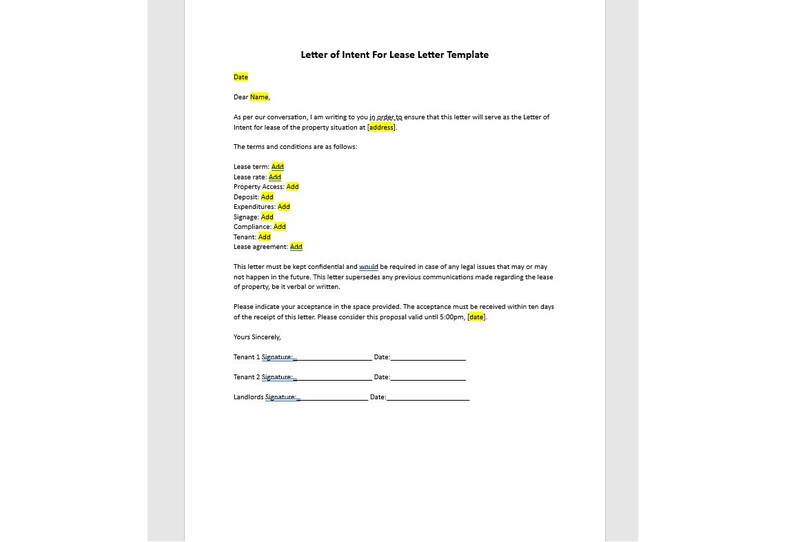 Editable Letter of Intent for Lease Letter Template, Intent for Lease ...