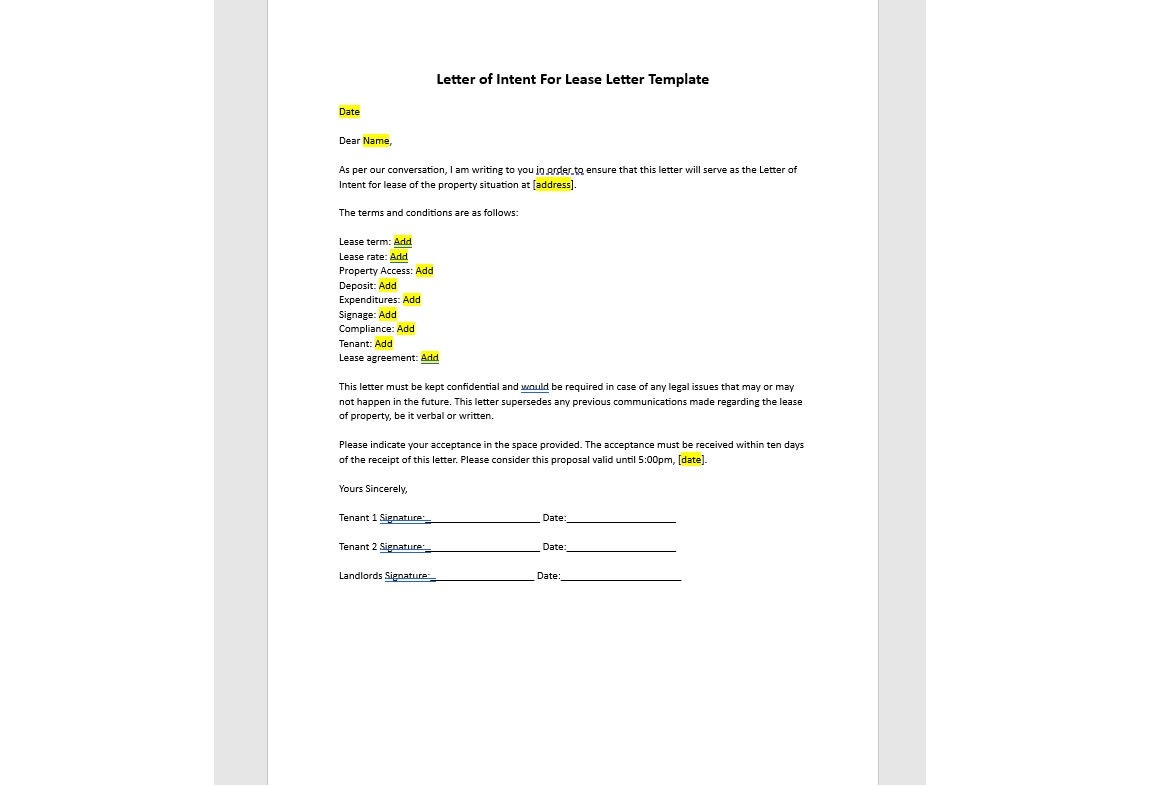 Letter Of Intent For Lease Sample Letter Of Intent : R/Laundromats