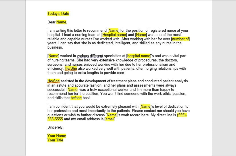 Registered Nurse Recommendation Letter Template, Registered Nurse ...