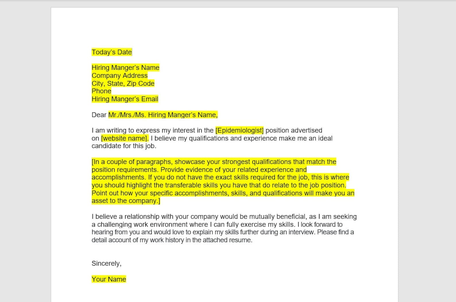 Epidemiologist Cover Letter, Cover Letter Template, Editable Cover ...