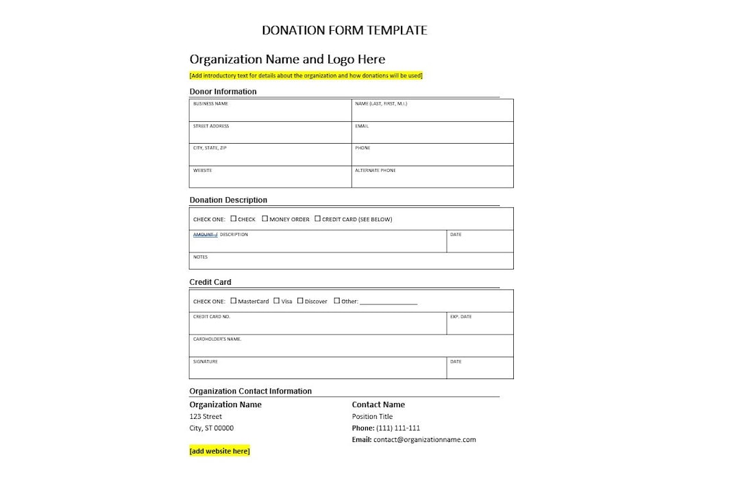 Editable Donation Form Template, Editable Word Template, Fundraising ...