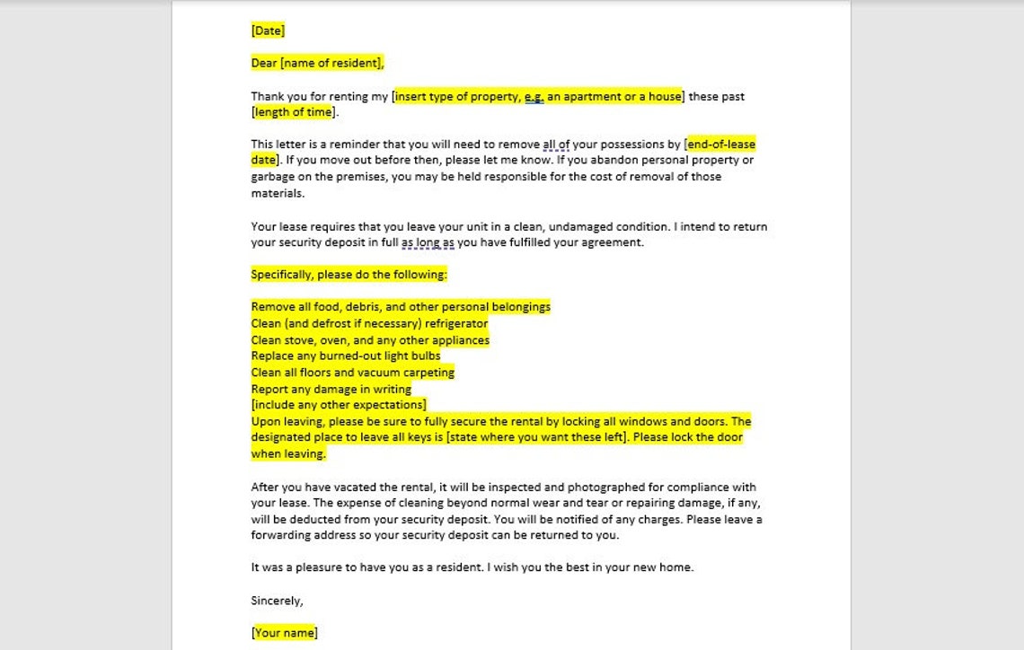 Landlord Move Out Letter Template, Move Out Letter, Move Out Template ...