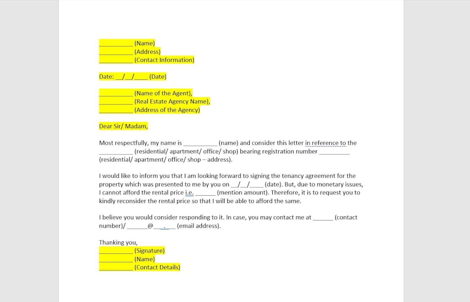 Rent Reduction Letter Template, Reduce Rent Letter, Reduce Renttemplate ...