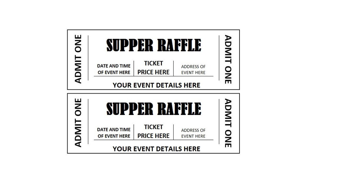 Editable Supper Raffle Event Ticket, Supper Raffle Ticket Printables ...
