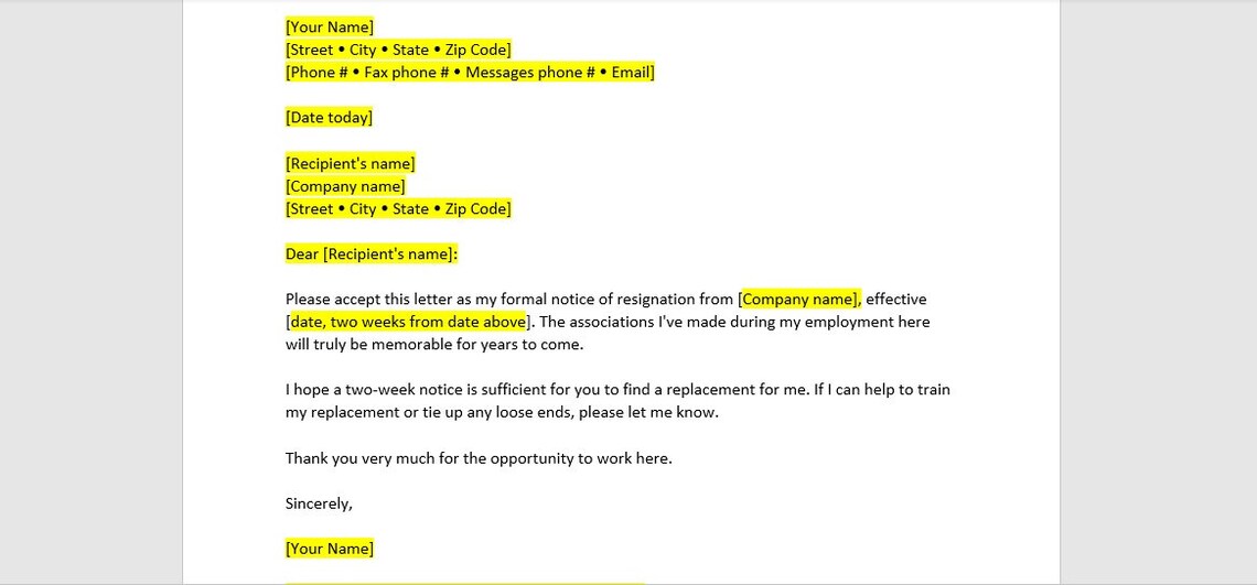 Two Weeks Notice Letter Template, Two Weeks Notice Letter, Two Weeks ...