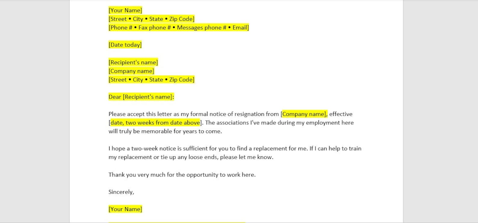 Two Weeks Notice Letter Template, Two Weeks Notice Letter, Two Weeks ...