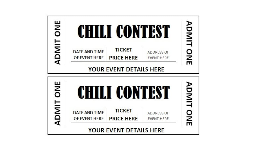 Editable Chili Contest Event Ticket, Chili Contest Ticket Printables ...