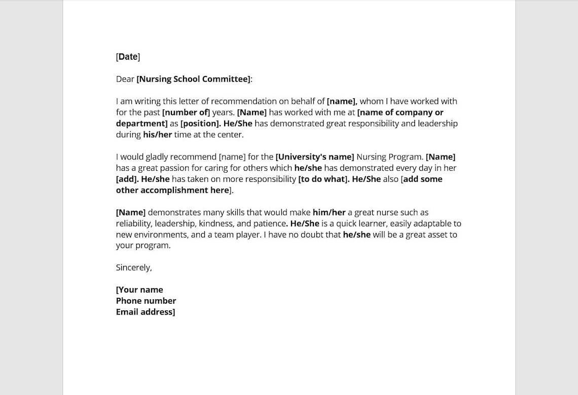 Nursing School Recommendation Letter Template, Nursing School ...